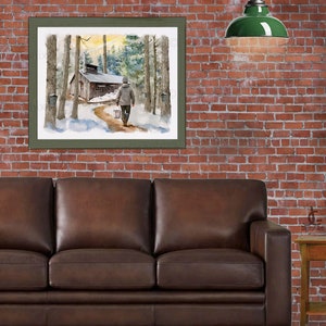 Maple Syrup Harvest Art Print: Winter Sugar Shack Watercolor Painting ...