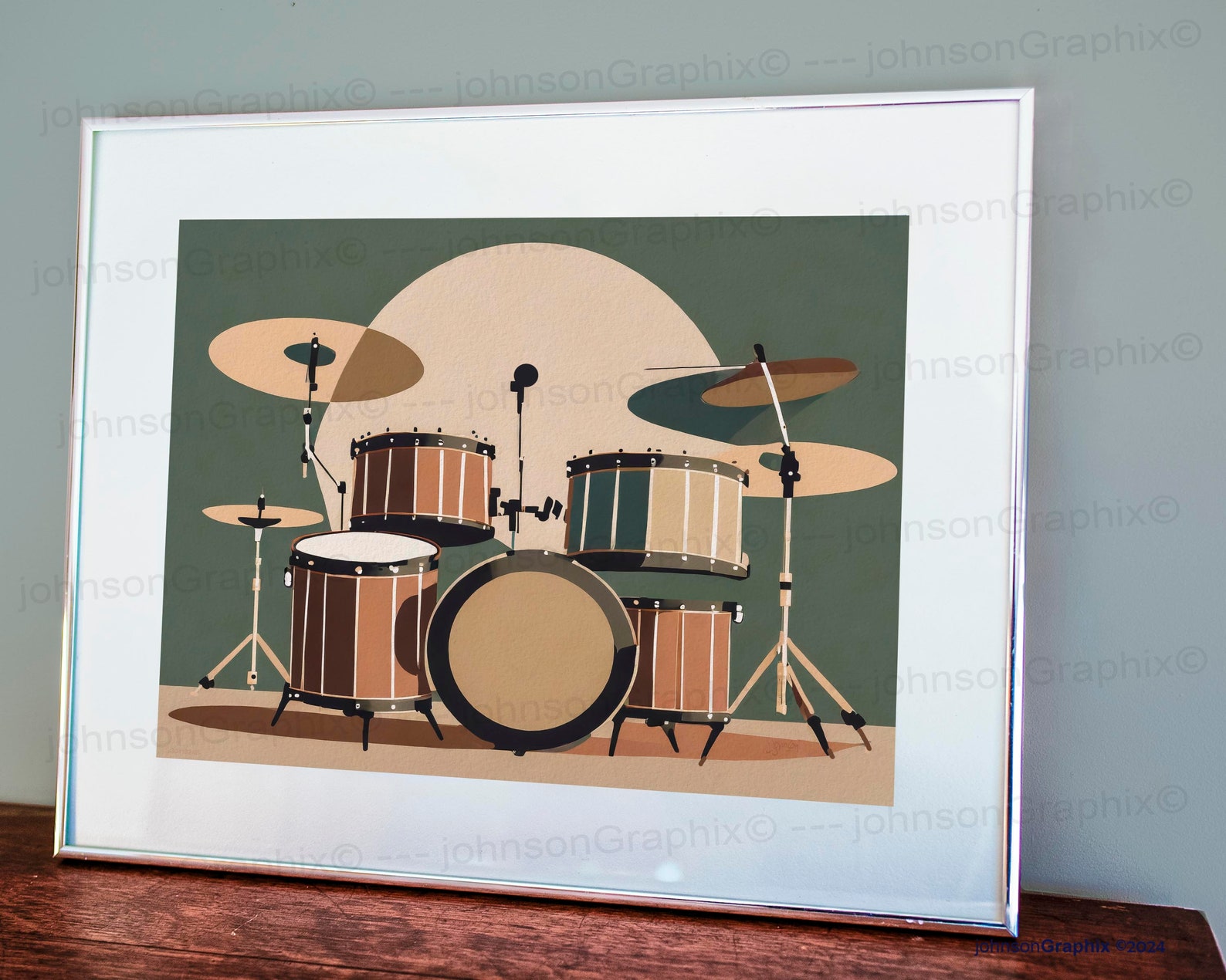 Mid Century Modern Drum Set Art Print: Boho Music Room Wall Decor - Etsy