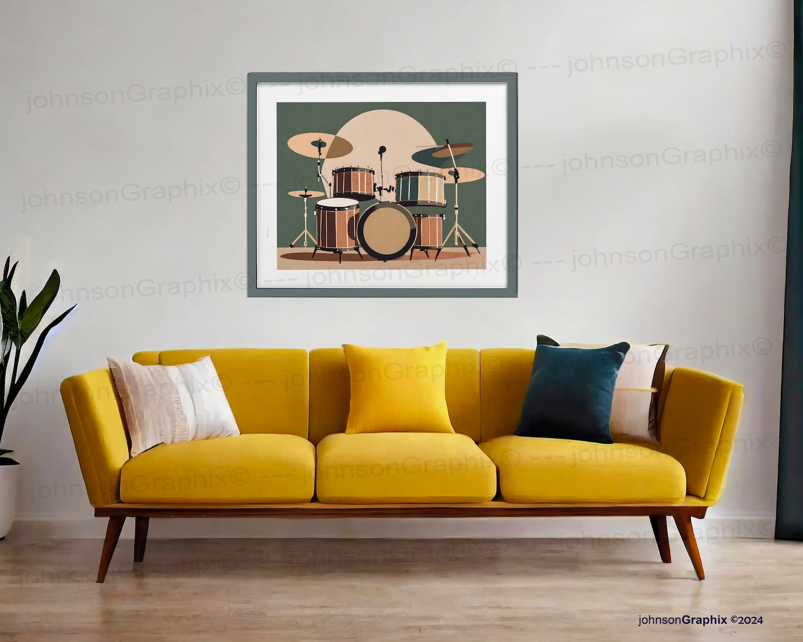 Mid Century Modern Drum Set Art Print: Boho Music Room Wall Decor - Etsy