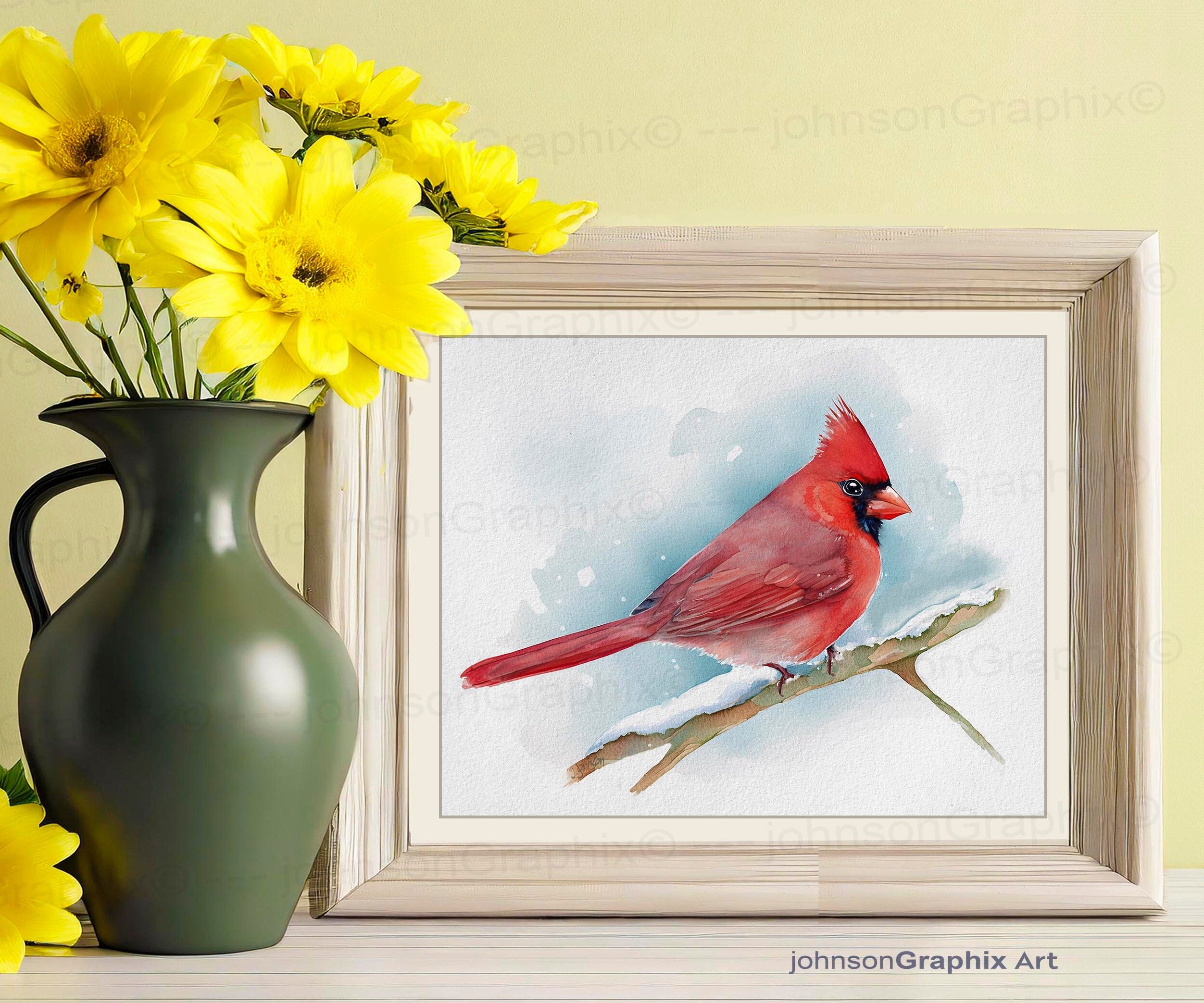 Winter Cardinal Art Print, Cardinal Watercolor Print, Wildlife Print ...