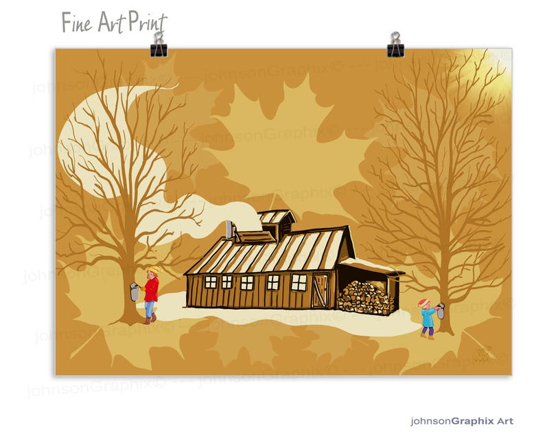 Maple Syrup Harvest Painting Print: Winter Landscape Painting - Etsy