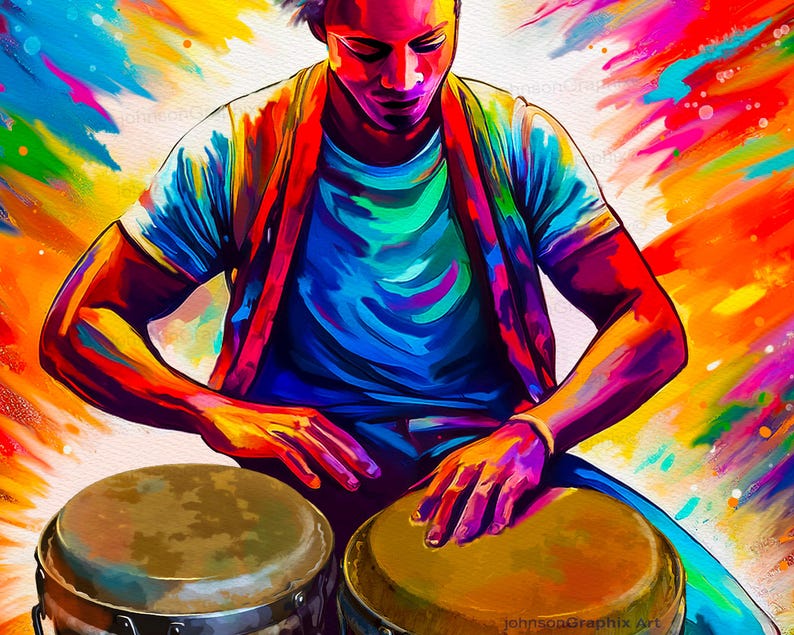 Abstract Conga Drummer Art Print: Percussionist Gift, Salsa Music ...