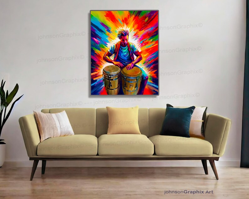 Abstract Conga Drummer Art Print: Percussionist Gift, Salsa Music ...