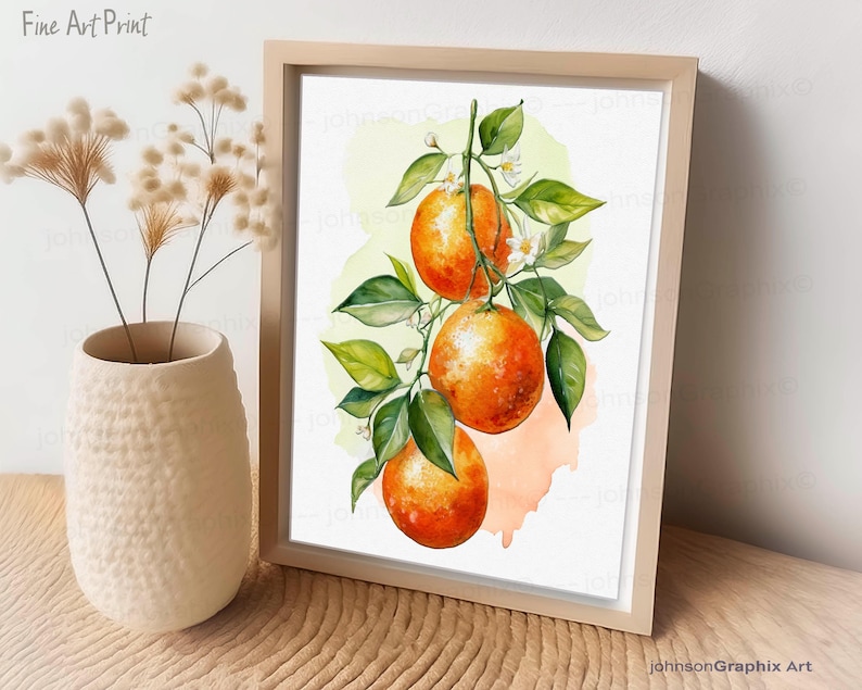 Orange Watercolor Painting, Freshen up Your Kitchen With These Fresh Oranges Art Print, Fruit ...
