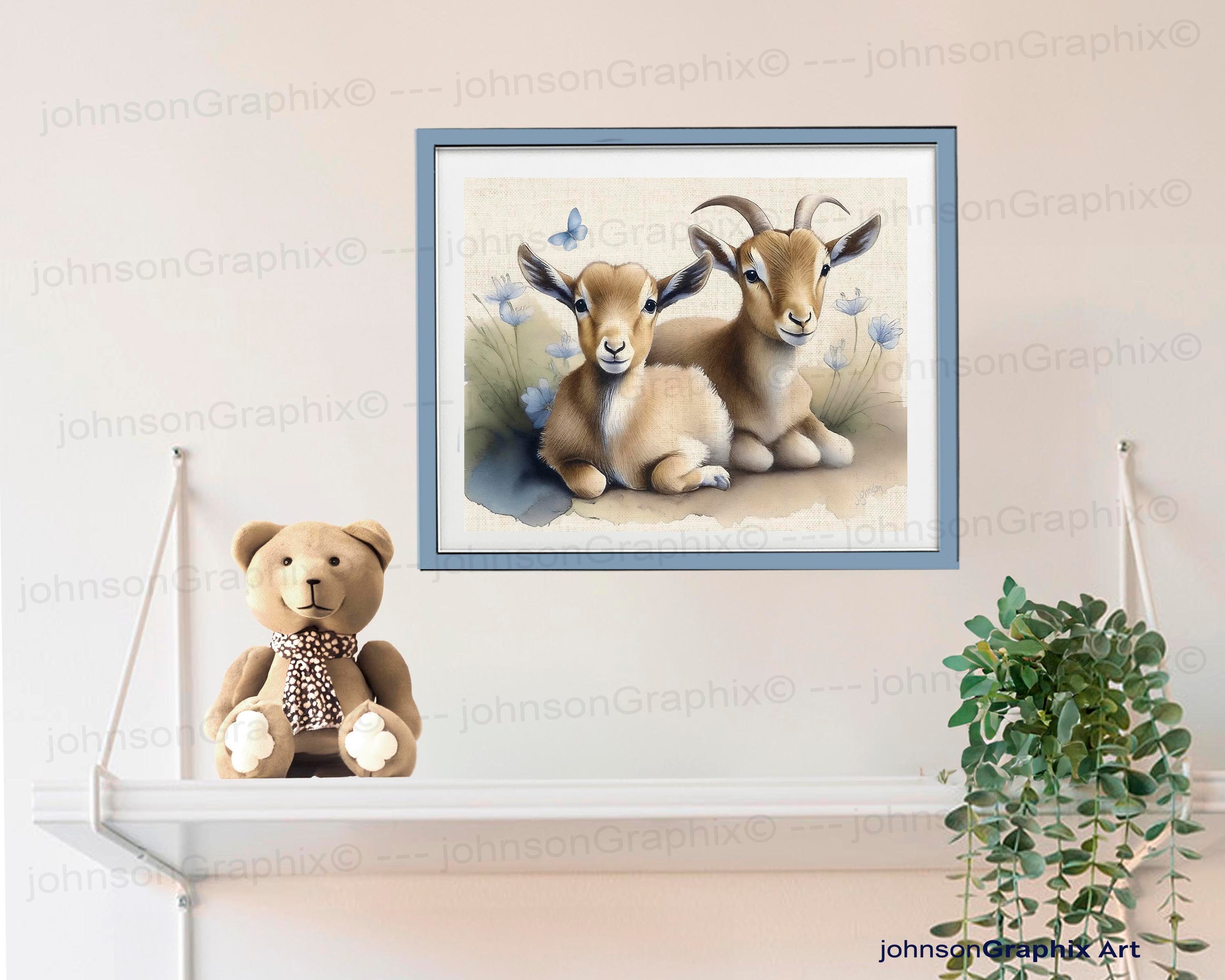 Adorable Baby Goats Art Print, Nursery Wall Art Baby Farm Animal Print ...