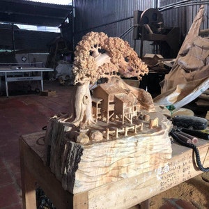 Wood Carving Bonsai Tree Landscaping Art Woodden Scuplture Coffee Table ...