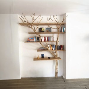 Tree Branches Corner Bookshelf Floating Book Shelf Solid Wood Handmade ...