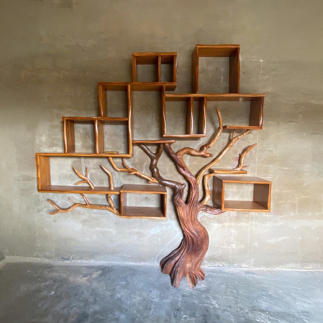 Tree Branch Floating Bookshelf Decor Solid Wood Floor Bookcase Art ...