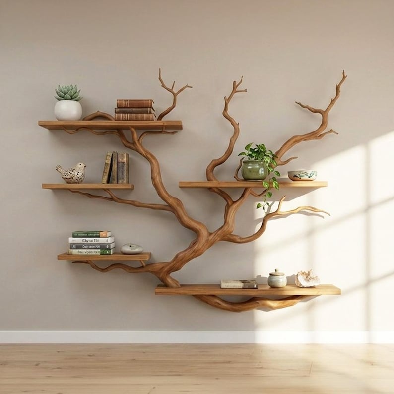 Tree Branch Floating Shelf Natural Wall Mounted Shelves Unique Rustic ...
