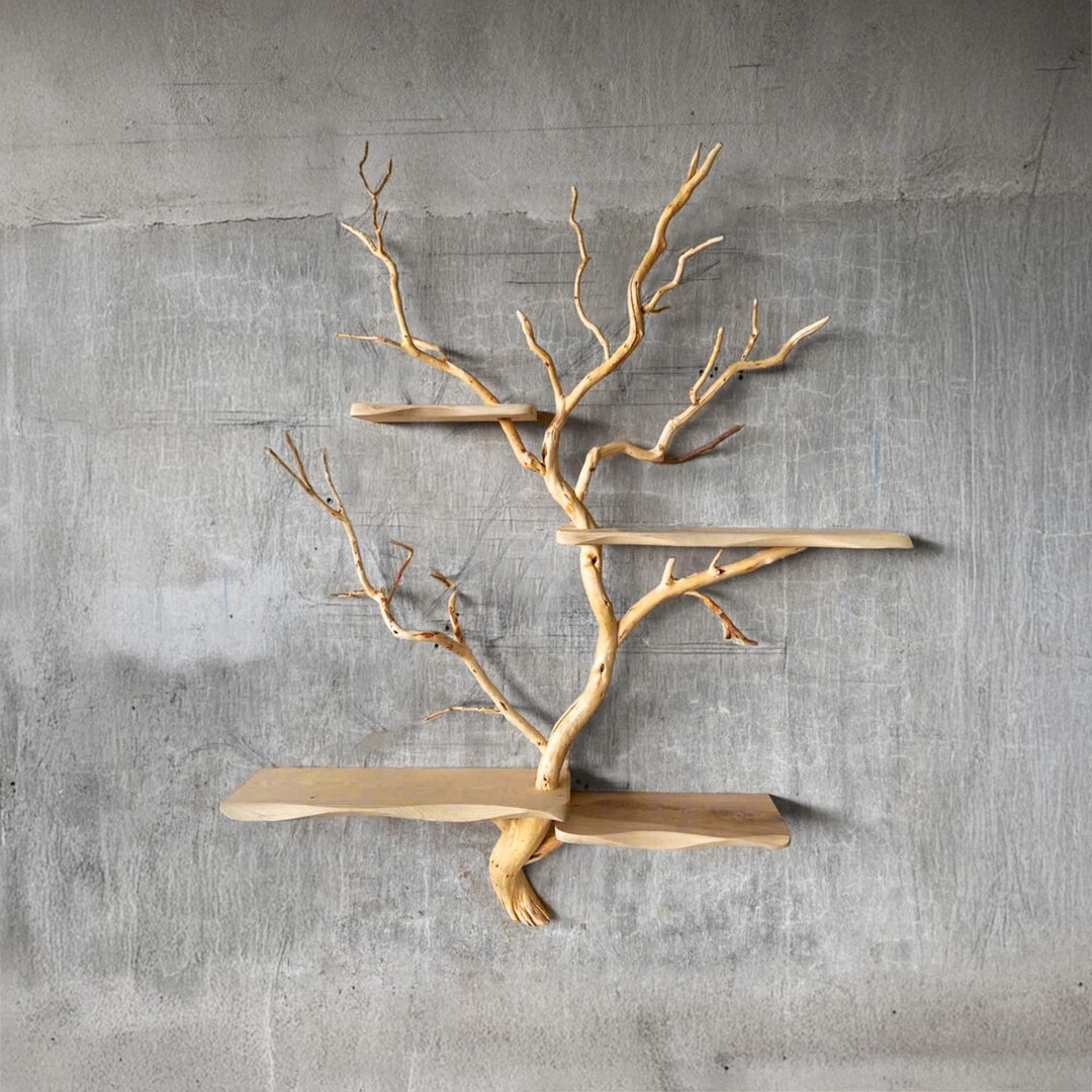 Natural Driftwood Shelf Tree Branch Bookshelf Art Wall Mount Shelves ...