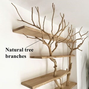 Tree Branches Corner Bookshelf Floating Book Shelf Solid Wood Handmade ...