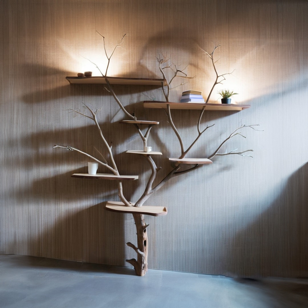 Tree Branch Shelves Live Edge Wall Mount Floating Bookshelf Tree ...