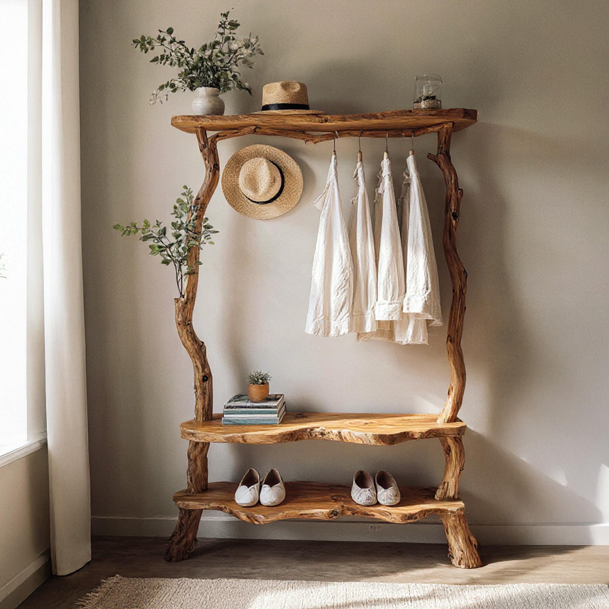 Tree Branch Coat Hooks Driftwood Coat Rack Solid Wood Tree Shelf Shoe ...