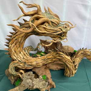 Drift Wood Dragon Statue Aquarium Driftwood Sculpture Fish Tank Decor ...