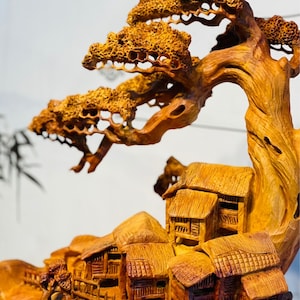 Wood Carving Bonsai Tree Landscaping Art Woodden Scuplture - Etsy