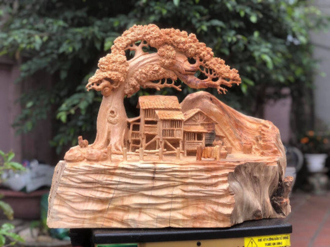 Wood Carving Bonsai Tree Landscaping Art Woodden Scuplture Coffee Table ...