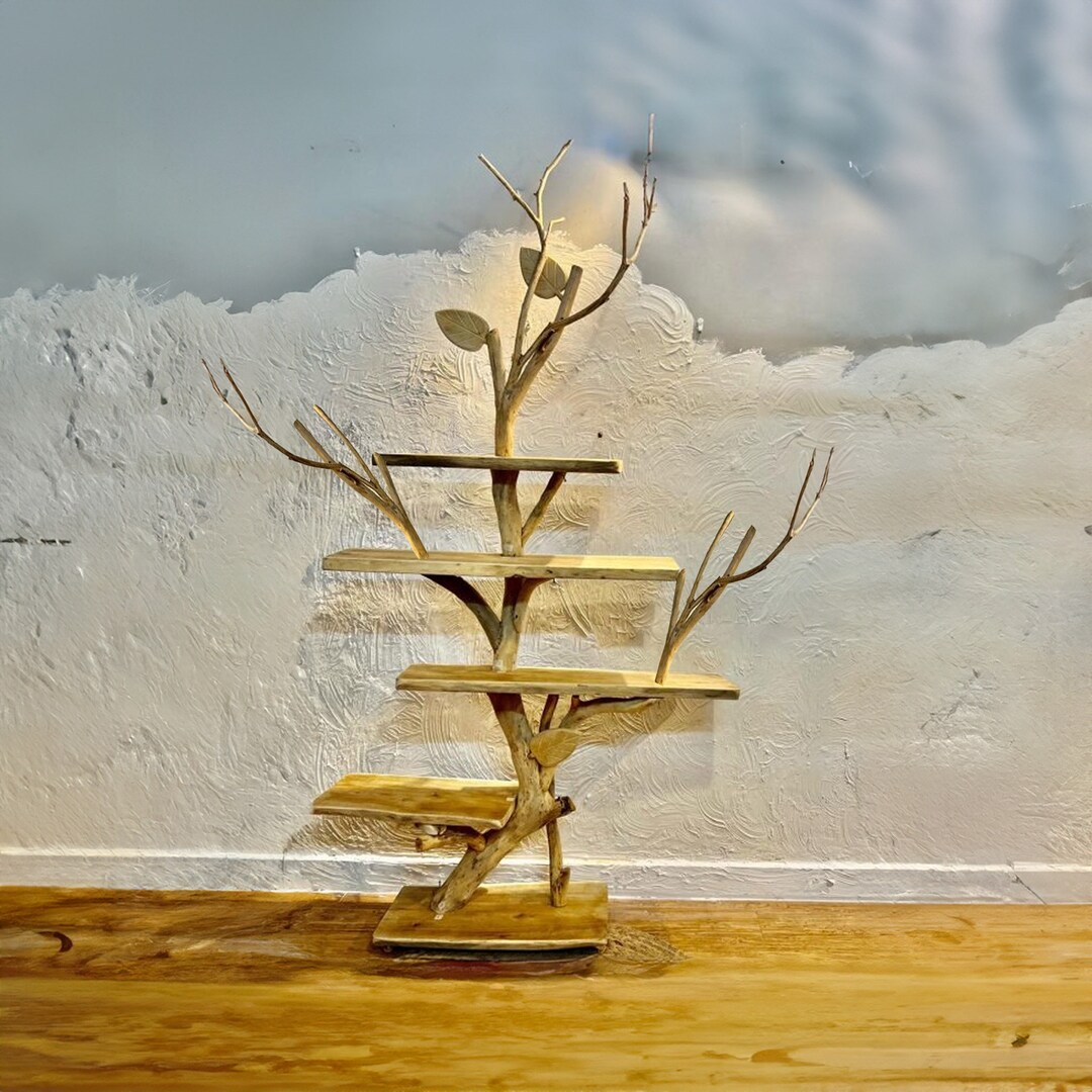 Tree Shaped Bookshelf Solid Wood Book Case Shelving Unit Freestanding ...