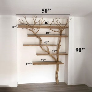 Tree Branches Corner Bookshelf Floating Book Shelf Solid Wood Handmade ...