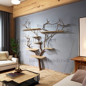 Tree Branches Shelf Solid Wood Bookcase Wall Mount Floating Wood ...