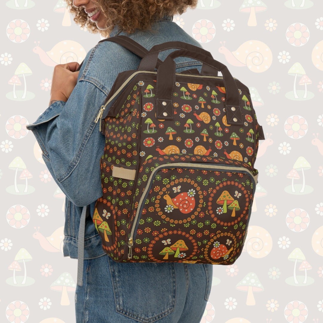 Snail Adventure - Diaper Backpack | Mushroom Retro 1950s, 1960s, 1970s ...