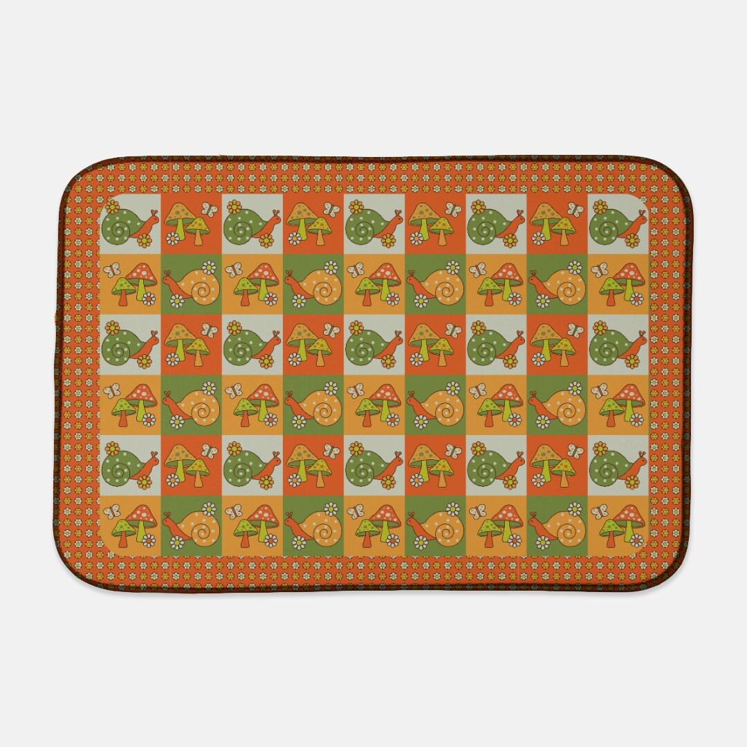 Retro Snails & Mushrooms Dish Drying Mat – MCM Kitchen Decor - Etsy