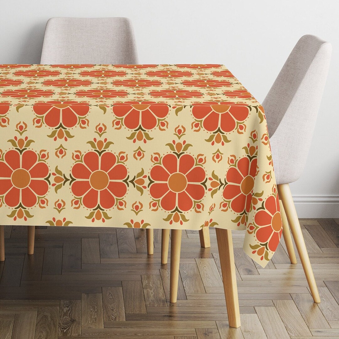 Retro Flowers - 100% Cotton Tablecloth | Retro Aesthetics, 1950s 1960s ...