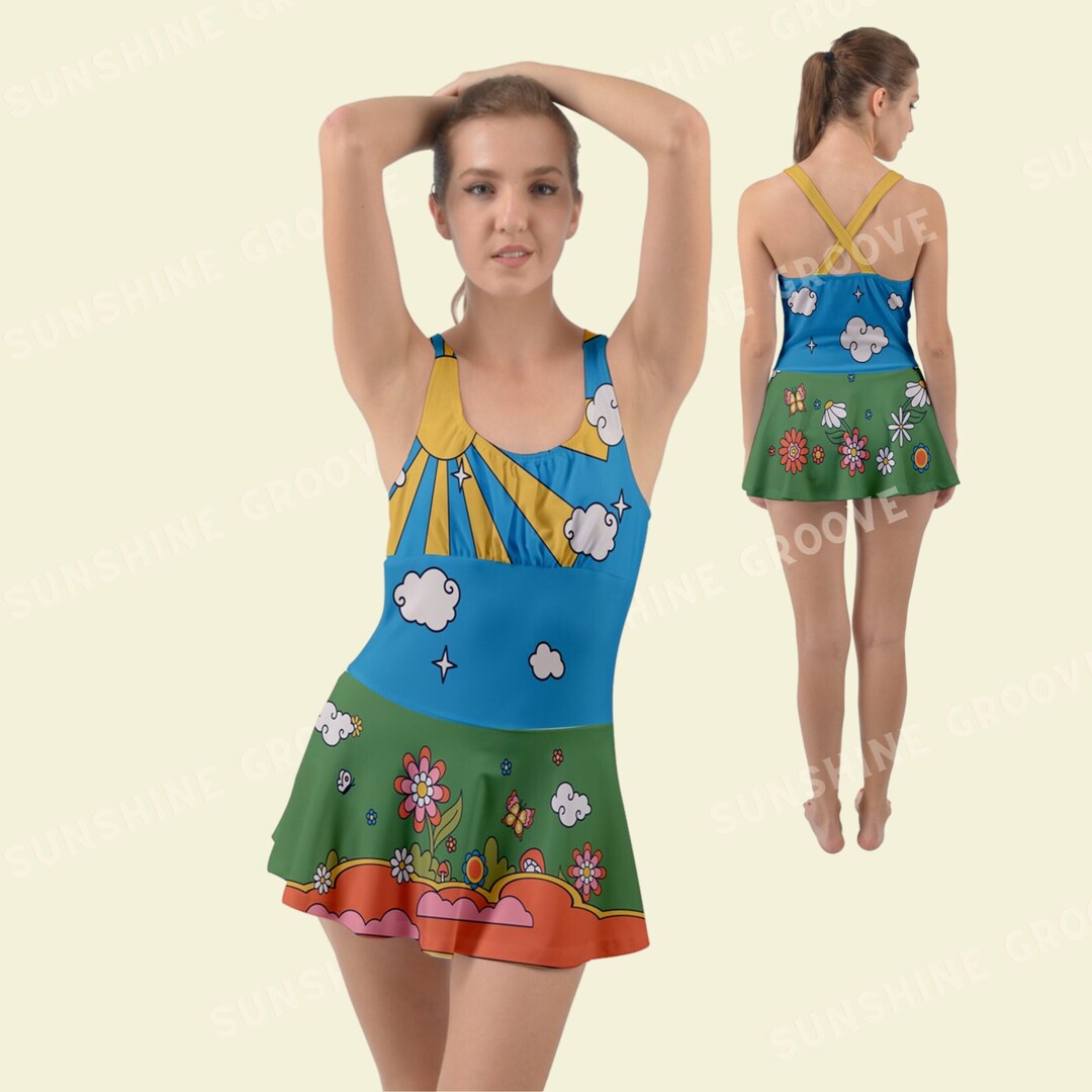 Bright Sunrise Swimsuit Dress Retro 1950s-1960s-1970s Hippie Vintage ...