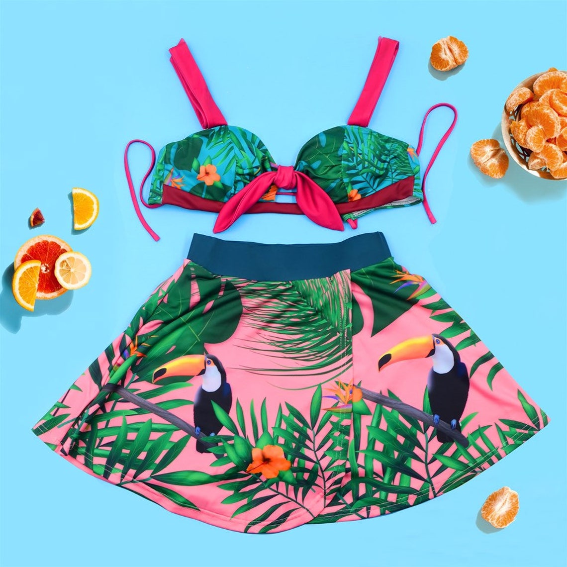 Night Fields Retro Style Skirt Blue Bikini Set 1950s-1960s-1970s Hippie ...