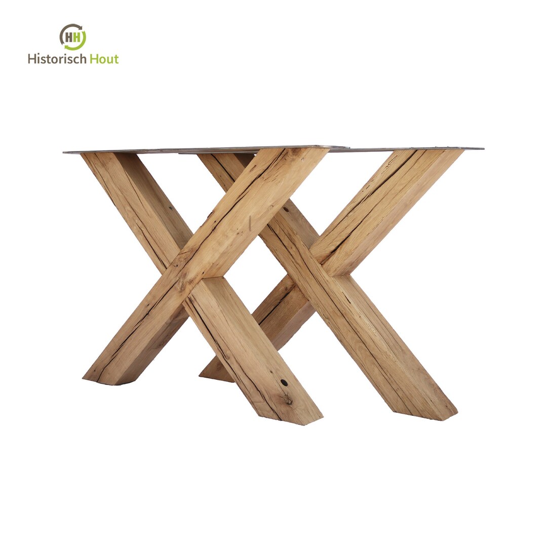 Reclaimed Oak X Table Legs – Solid Wood Industrial Table Base – Rustic ...