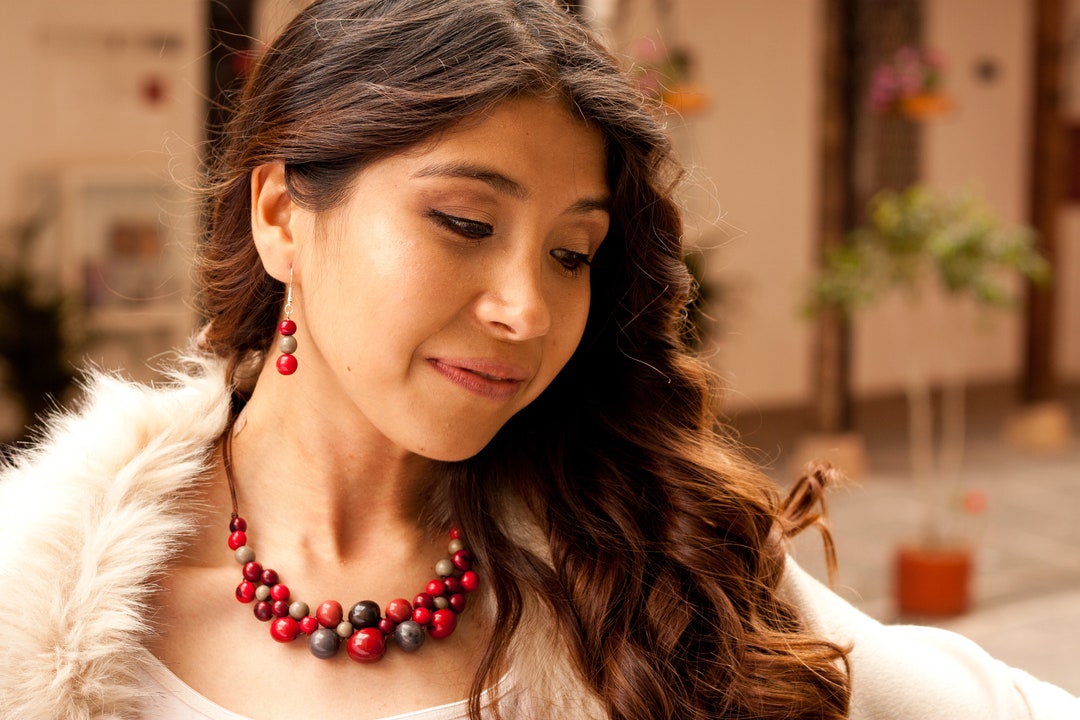 Statement, Chunky Bold Red Seed Necklace - Acai and Pambil Organic ...