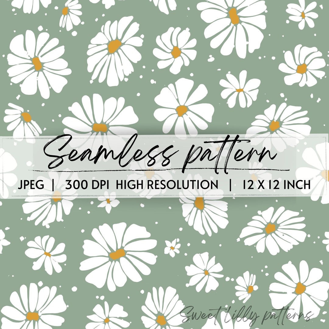 Daisy Flower Green Seamless Pattern | Repeat Pattern |digital Seamless ...