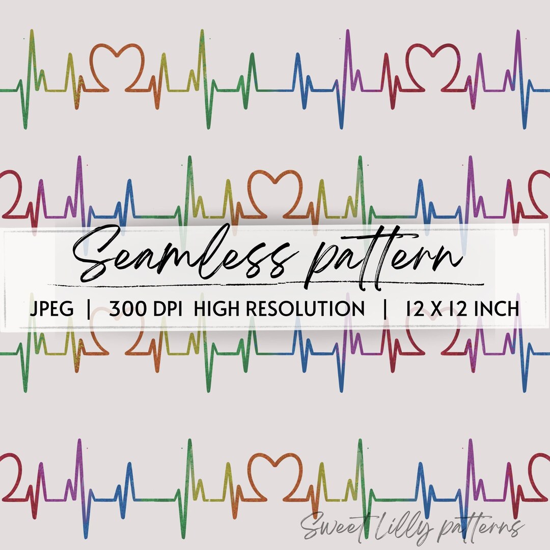 Gradient Heartbeat Line Seamless Pattern| ECG Heart Repeat Pattern ...
