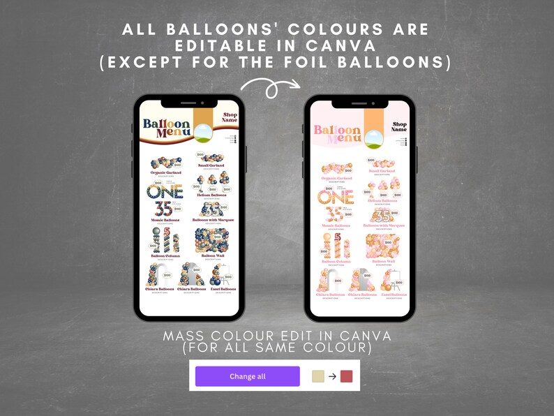 Retro Phone Balloon Menu Template: Editable Canva Design (instant ...
