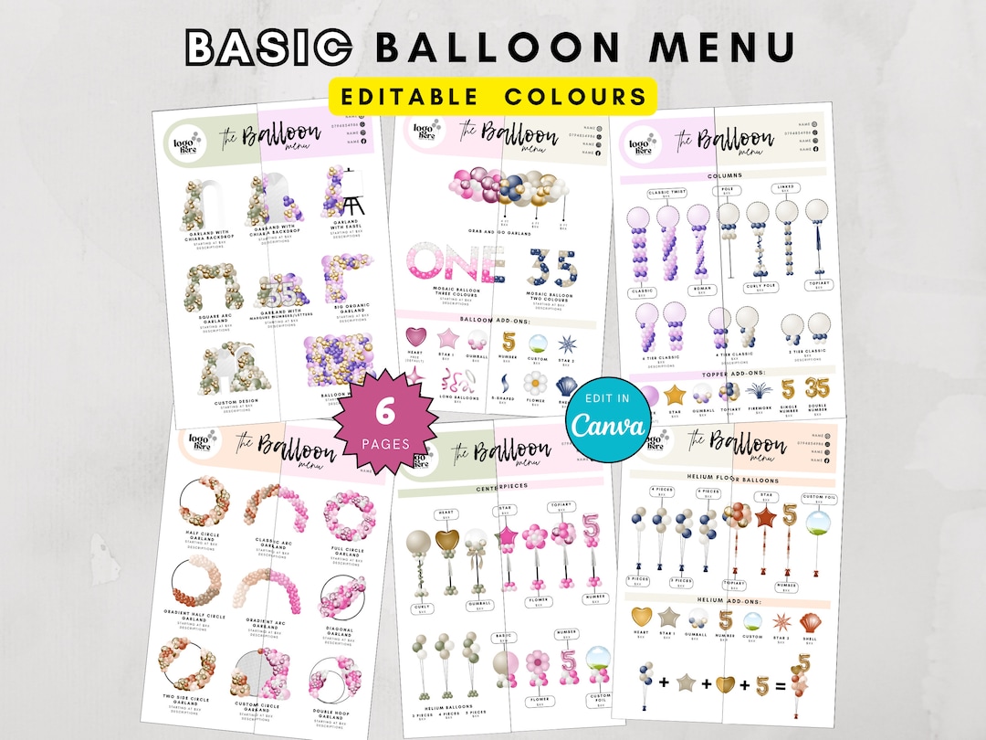 Balloon Menu Template for Balloon Business With Editable Colour ...