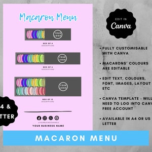Macaron Menu Template, Colorful Macarons Care Card, Thank You Card ...