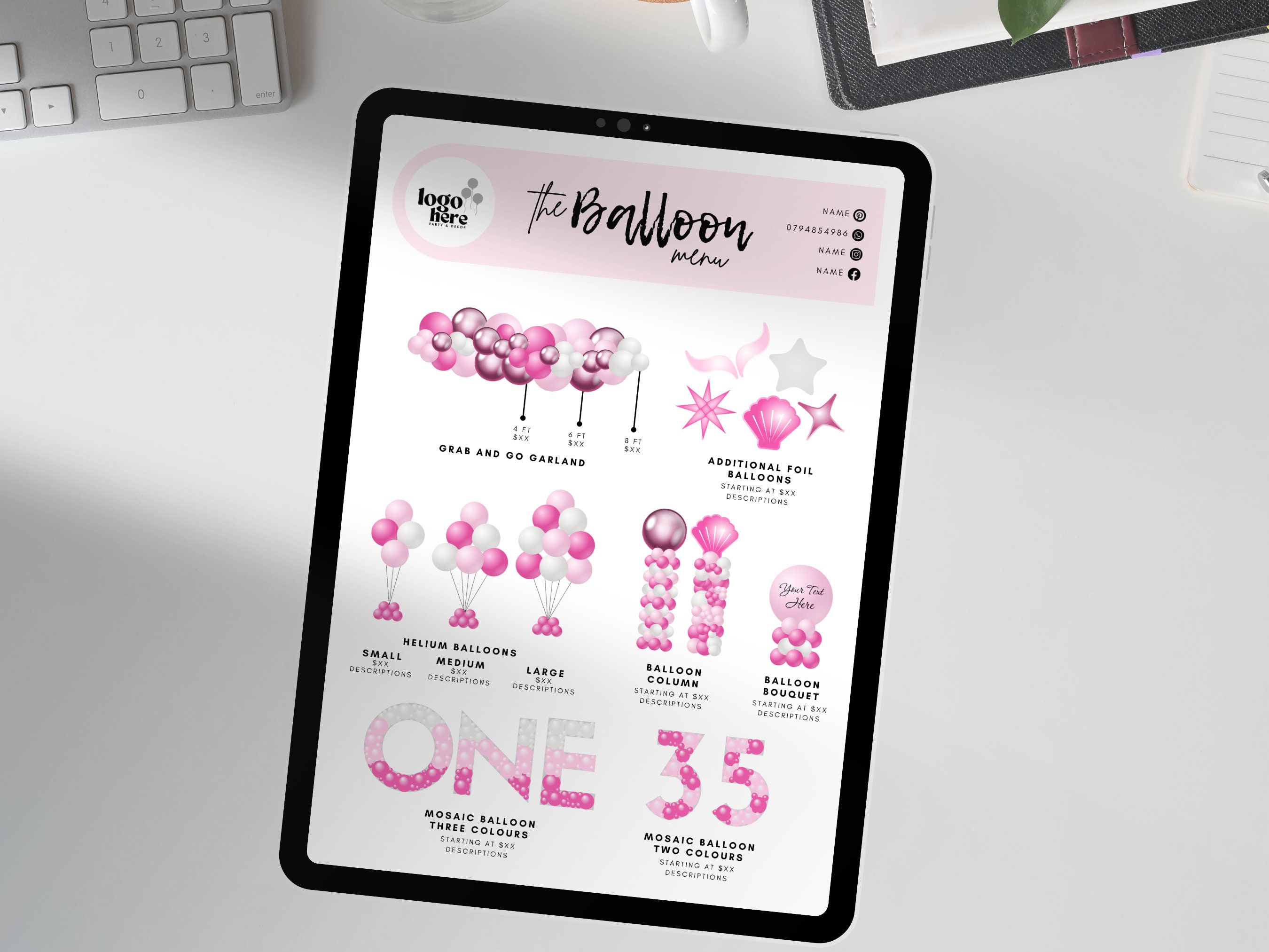 Editable Balloon Menu Template: Balloon Garland Price Guide (digital ...