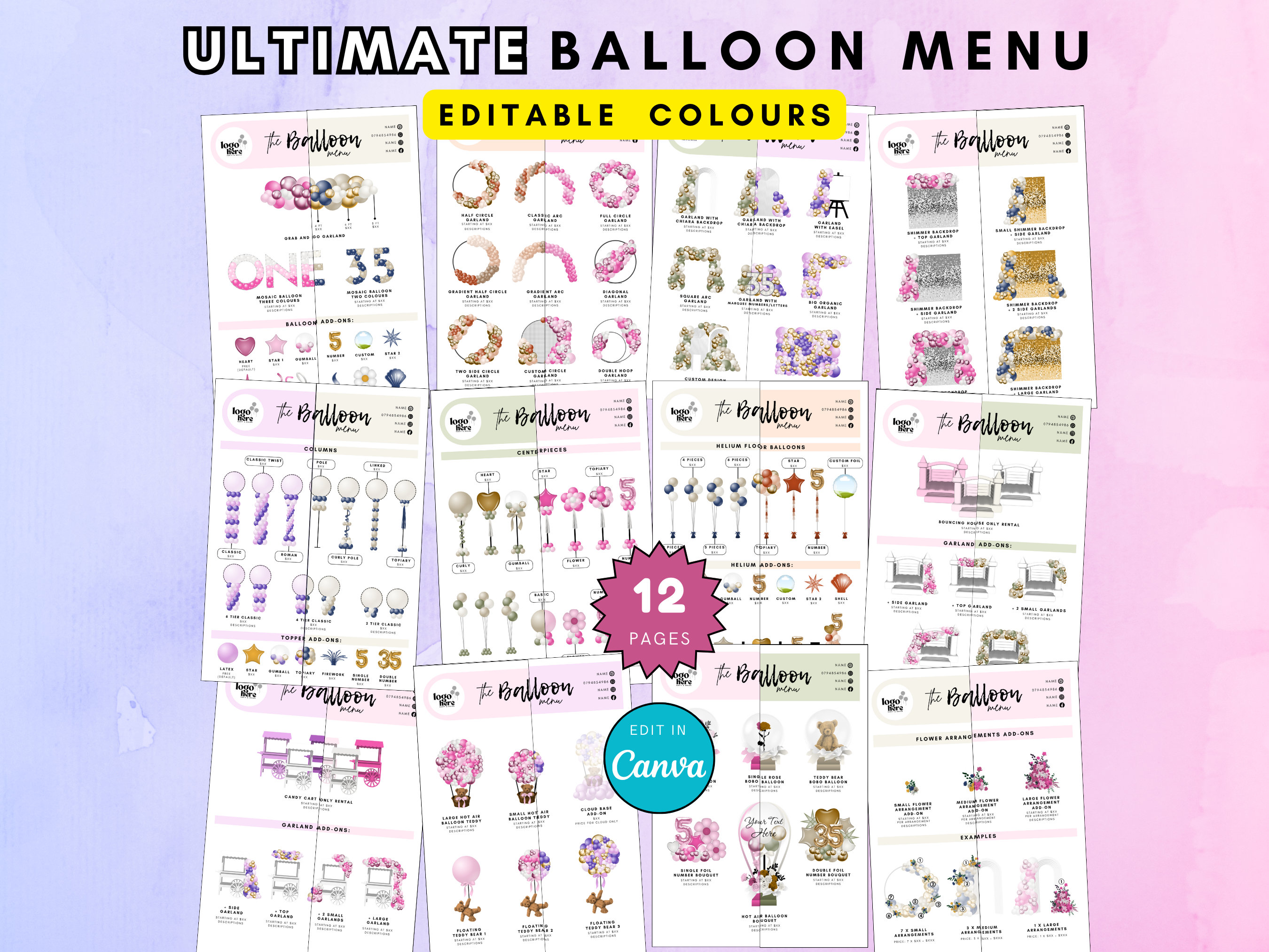 Editable Balloon Menu Template: Garland Design & Price Guide (canva ...