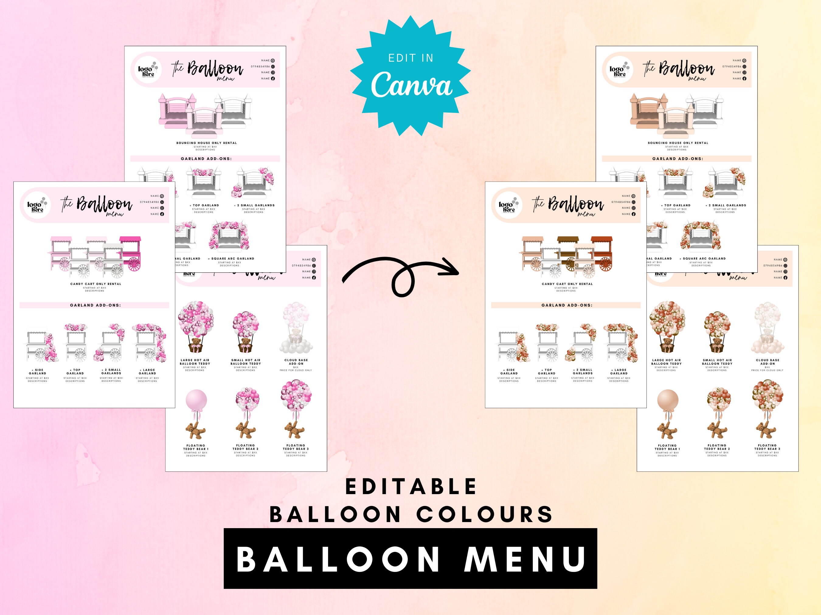 Balloon Menu Template for Balloon Business With Editable Colour ...
