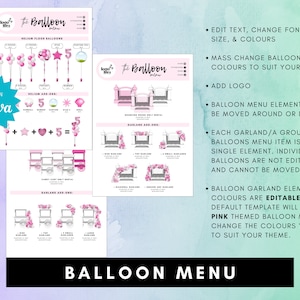 Balloon Menu Template for Balloon Business With Editable Colour ...