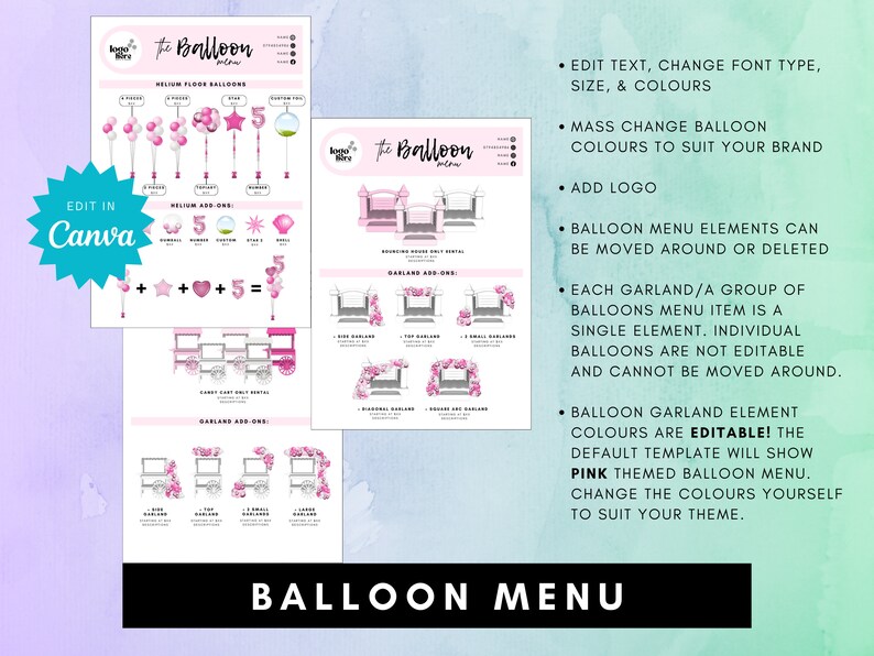 Balloon Menu Template for Balloon Business With Editable Colour ...
