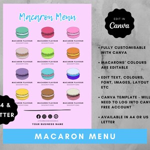 Macaron Menu Template, Colorful Macarons Care Card, Thank You Card ...