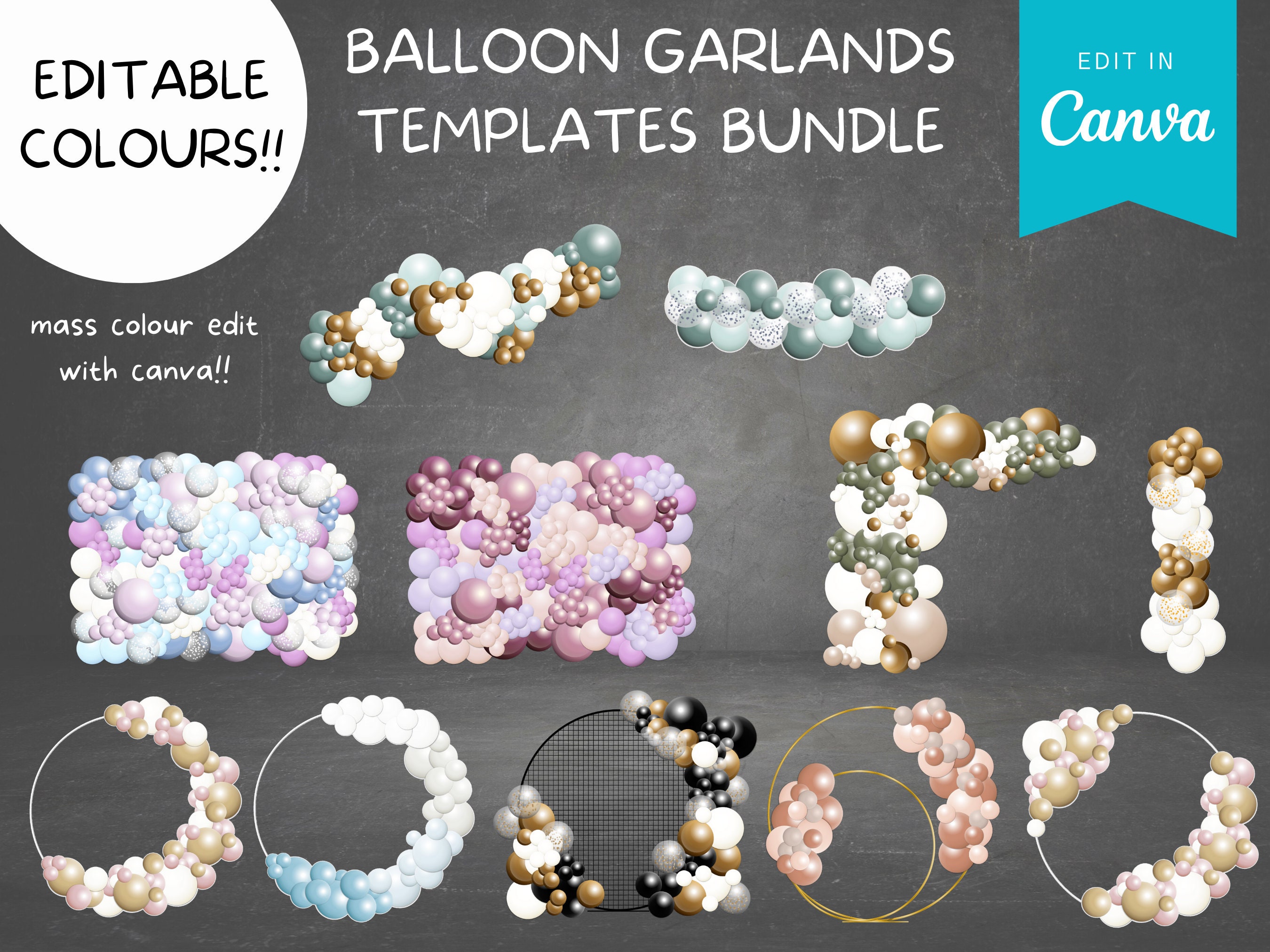 Digital Editable Balloon Garland Bundle Template for Decor - Etsy Australia