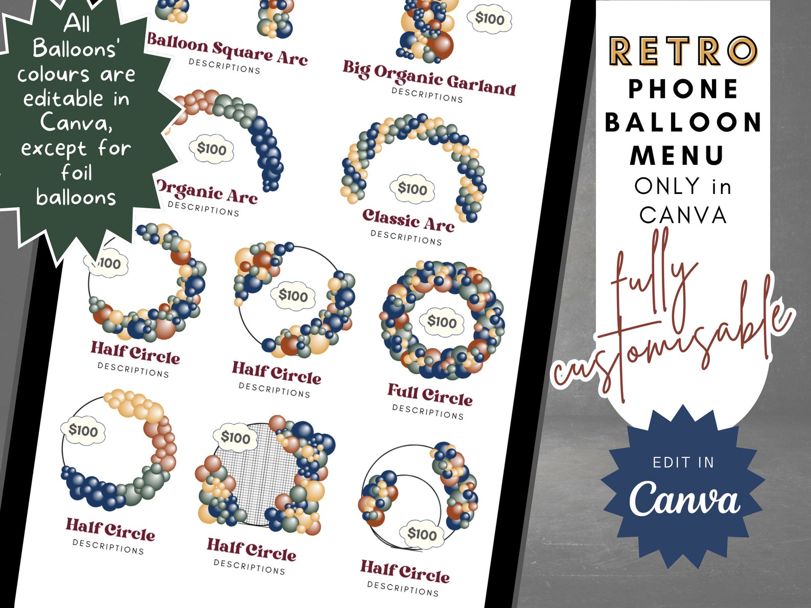 Retro Phone Balloon Menu Template: Editable Canva Design (instant ...