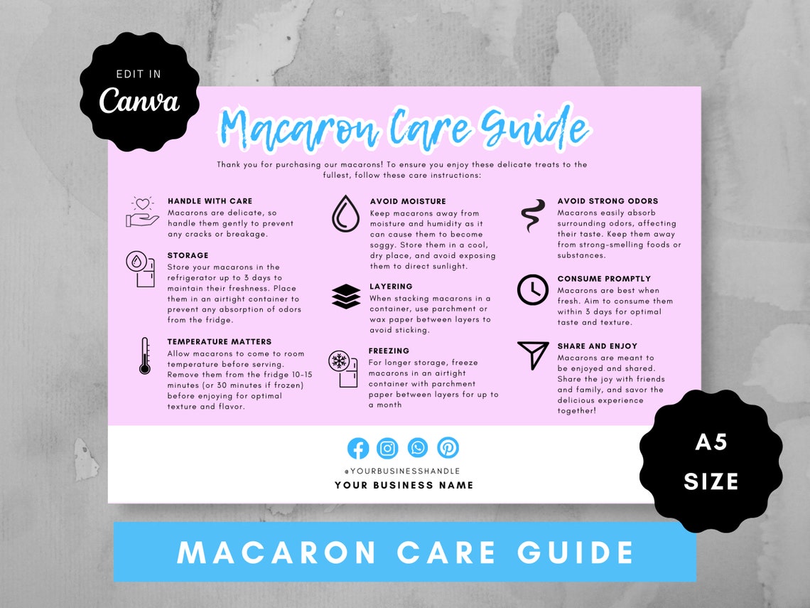 Macaron Menu Template, Colorful Macarons Care Card, Thank You Card ...