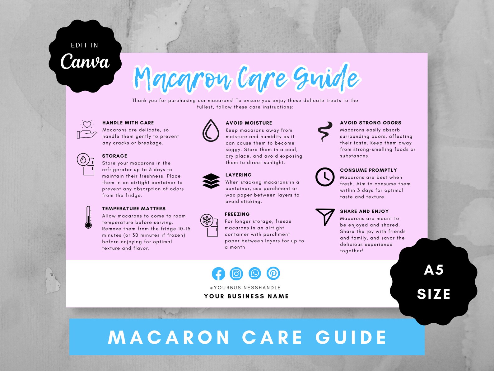 Macaron Menu Template, Colorful Macarons Care Card, Thank You Card ...