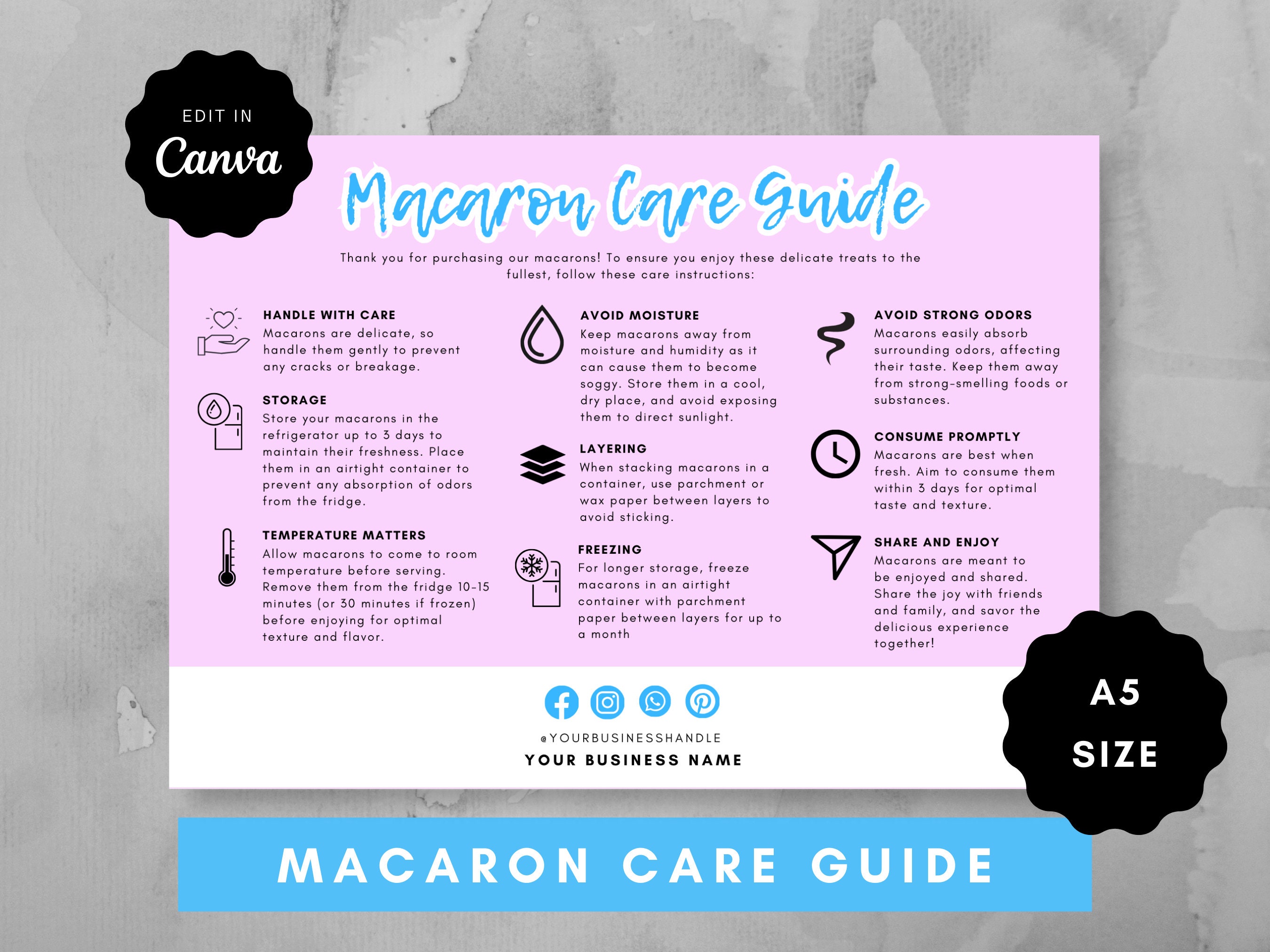 Macaron Menu Template, Colorful Macarons Care Card, Thank You Card ...