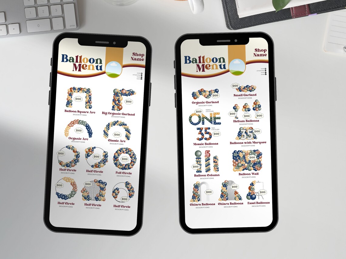 Retro Phone Balloon Menu Template: Editable Canva Design (instant ...