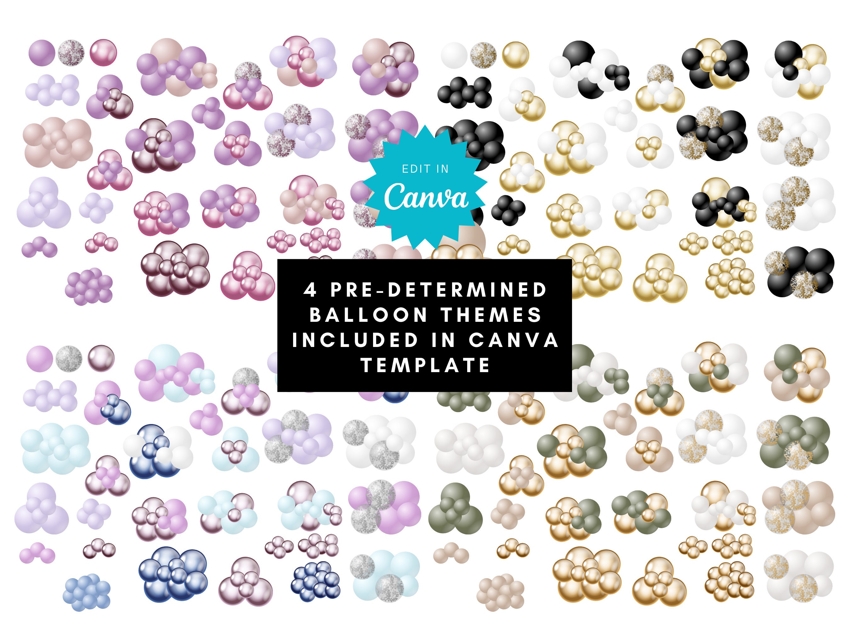 Plantilla de paquete de globos y fondos Digital Colores editables para ...