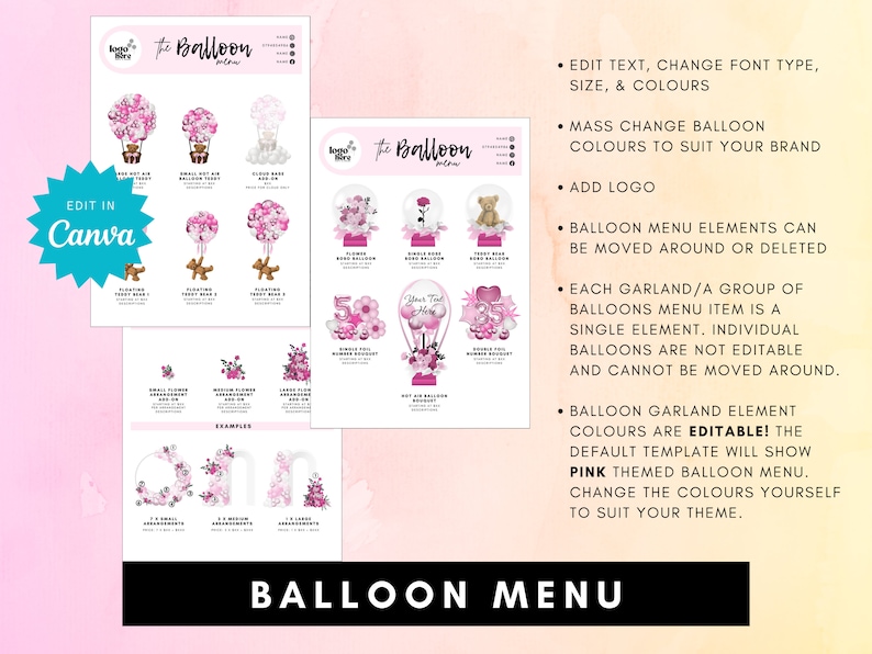 Balloon Menu Template for Balloon Business With Editable Colour ...