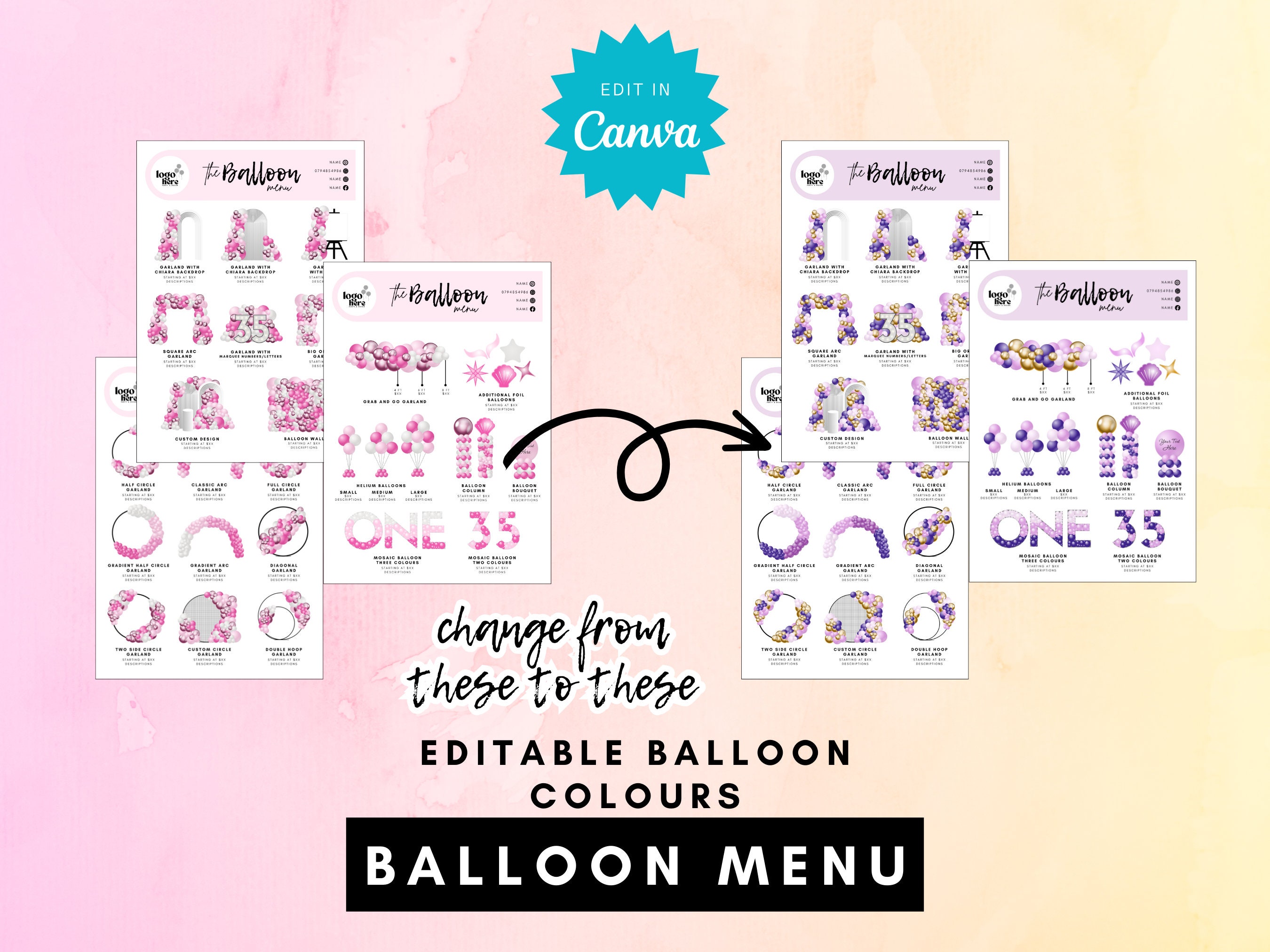 Editable Balloon Menu Template: Balloon Garland Price Guide (digital ...